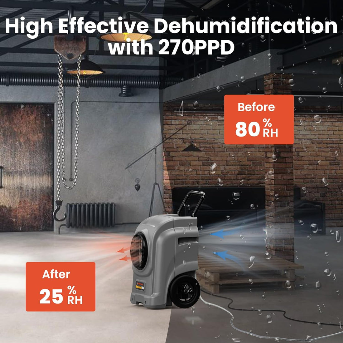 Abestorm 270 PPD 3,000 Sq.Ft Commercial Dehumidifier with Pump, Filter